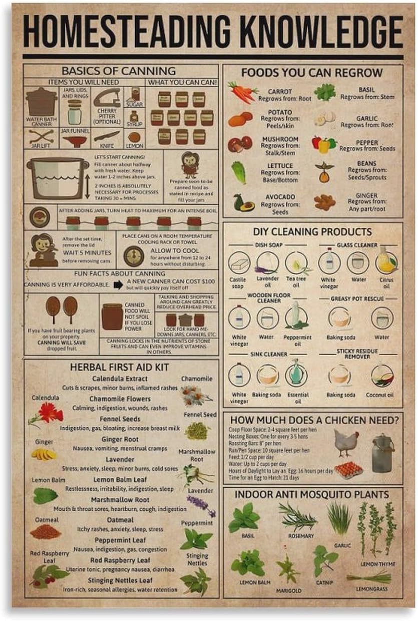 Amazon.com: DeikeA Homesteading Knowledge Poster, Kitchen Vintage ...