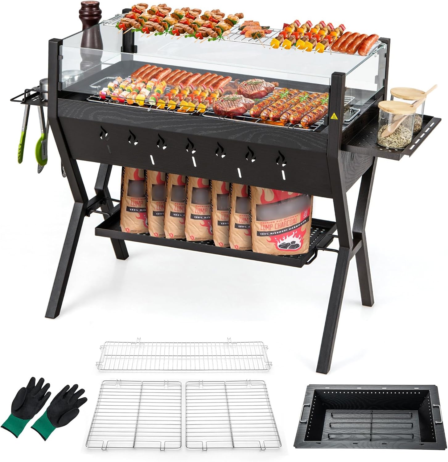 Amazon.com: Giantex Charcoal Grill with Transparent Glass Wind Guard ...