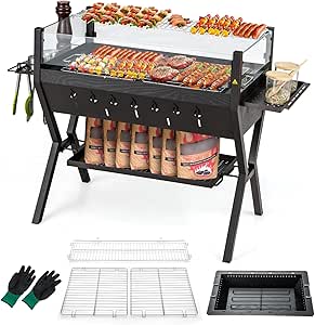 Giantex Charcoal Grill with Transparent Glass Wind Guard, Heavy Duty ...