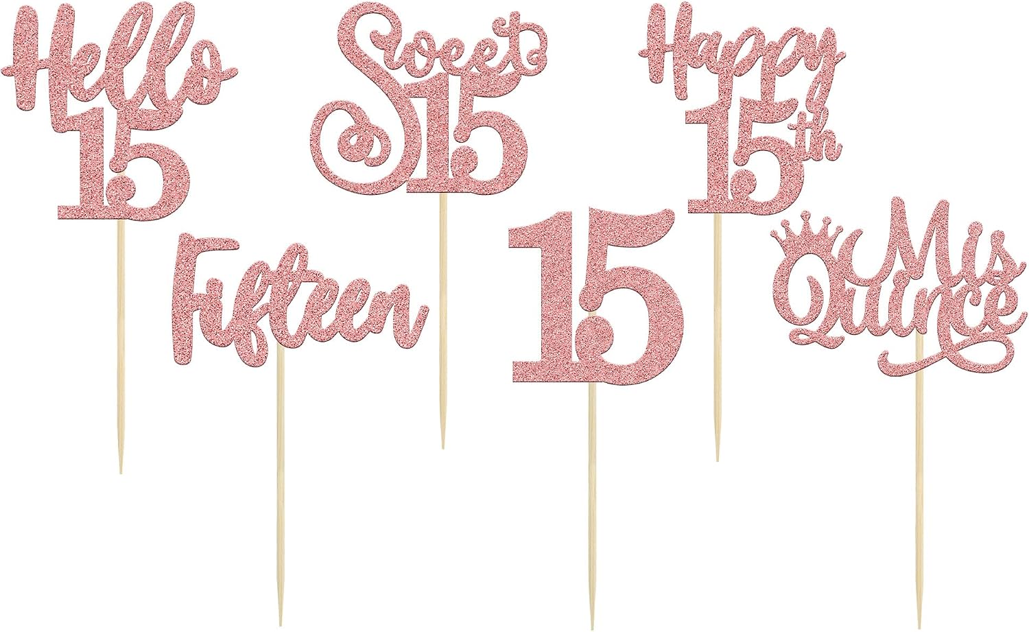 Amazon.com: 36Pcs Rose Gold Glitter 15th Birthday Cupcake Toppers ...