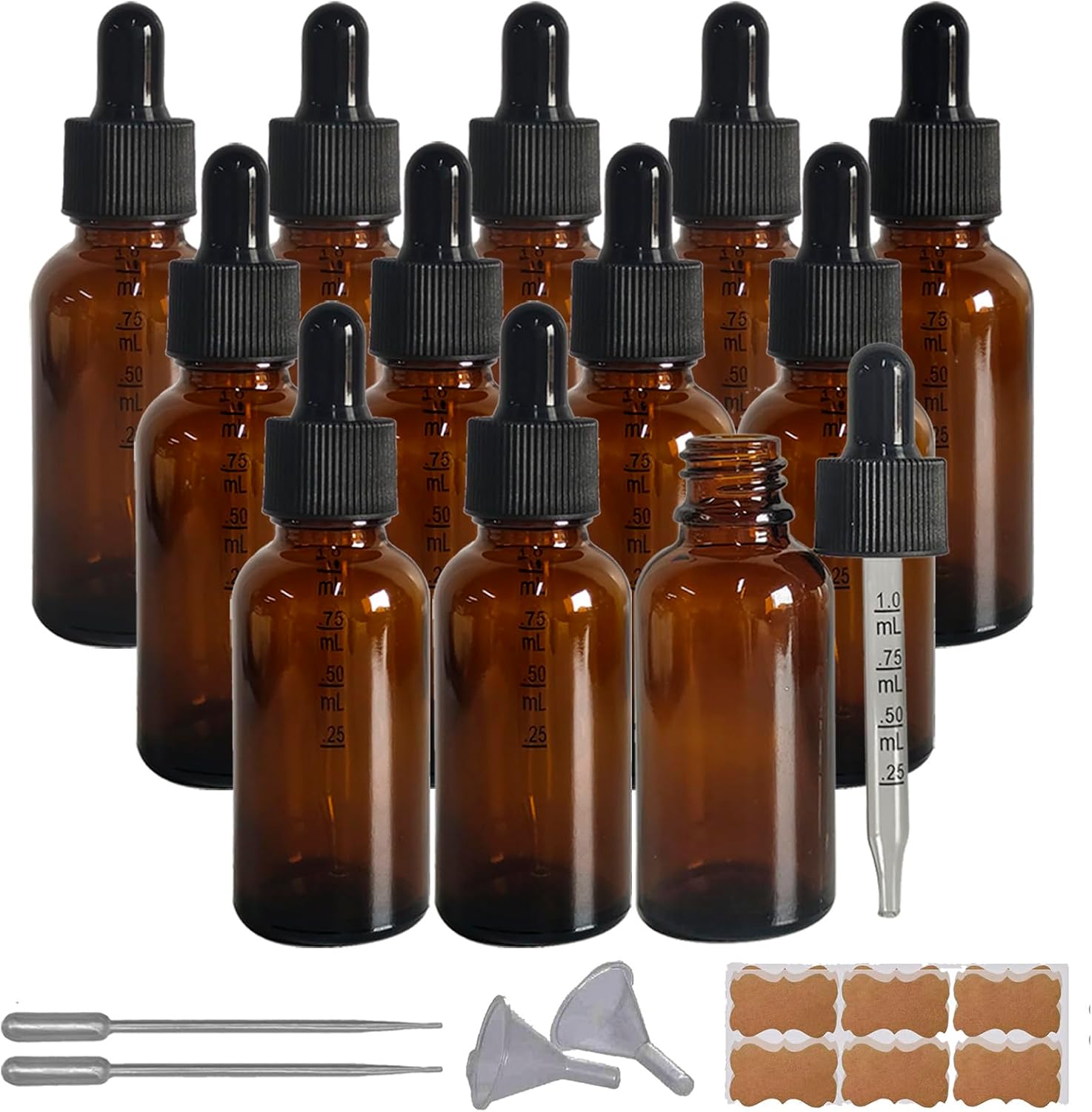 Amazon.com: BEGIKET 12 Pack 1oz Amber Glass Dropper Bottles 1oz ...