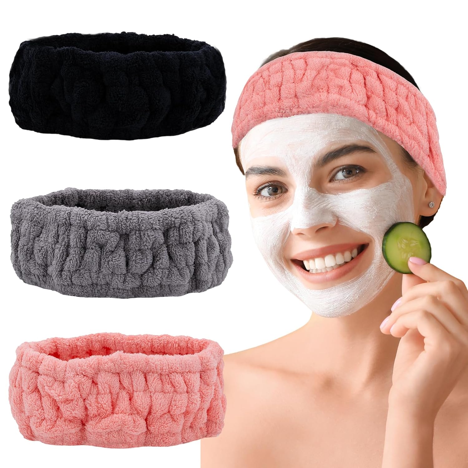 Amazon.com : Pejnl Microfiber Spa Headband 3-Pack, Soft Terry Cloth ...