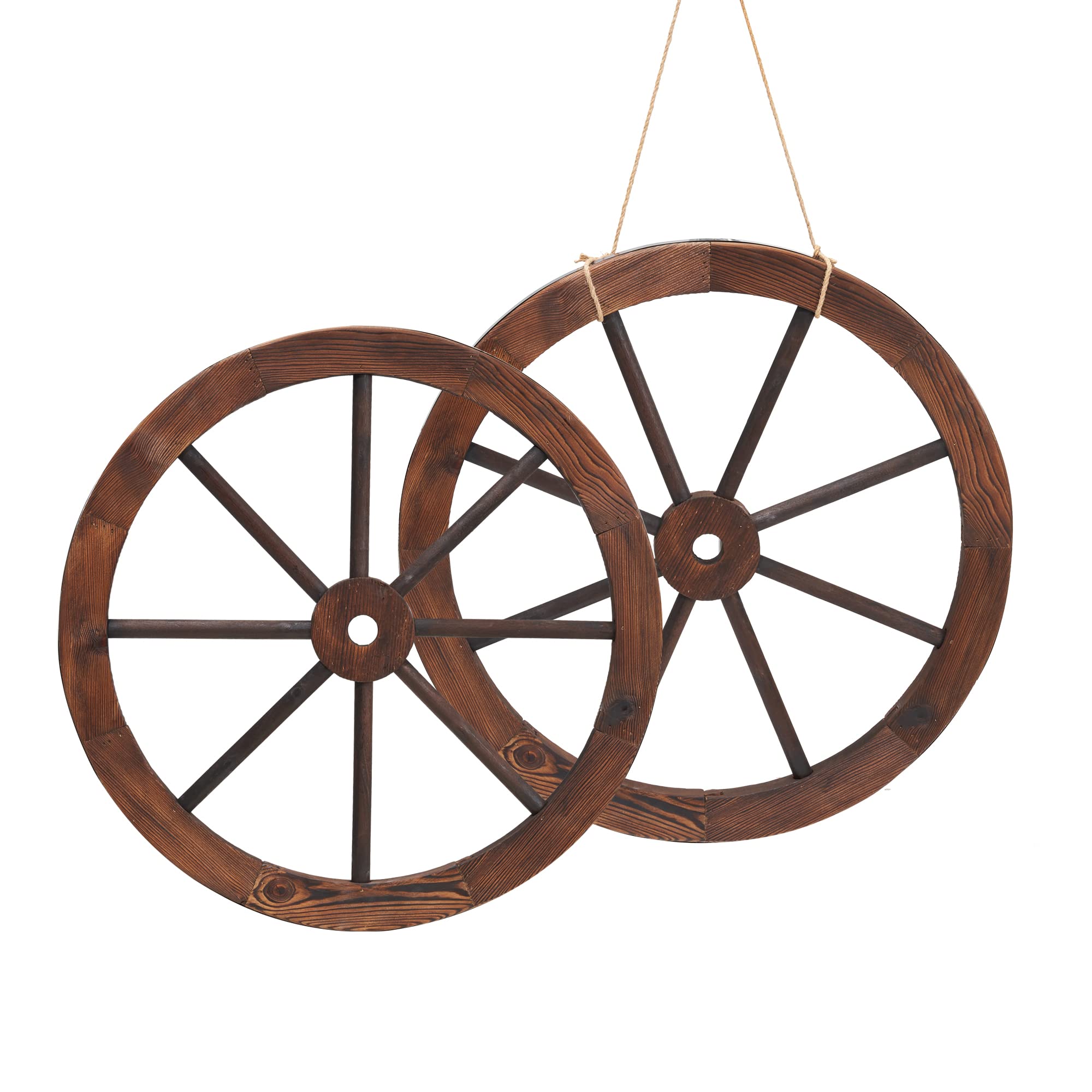 AHB Decorative Wood Wagon Wheel, Old Western Style Wooden Wheels Wall ...