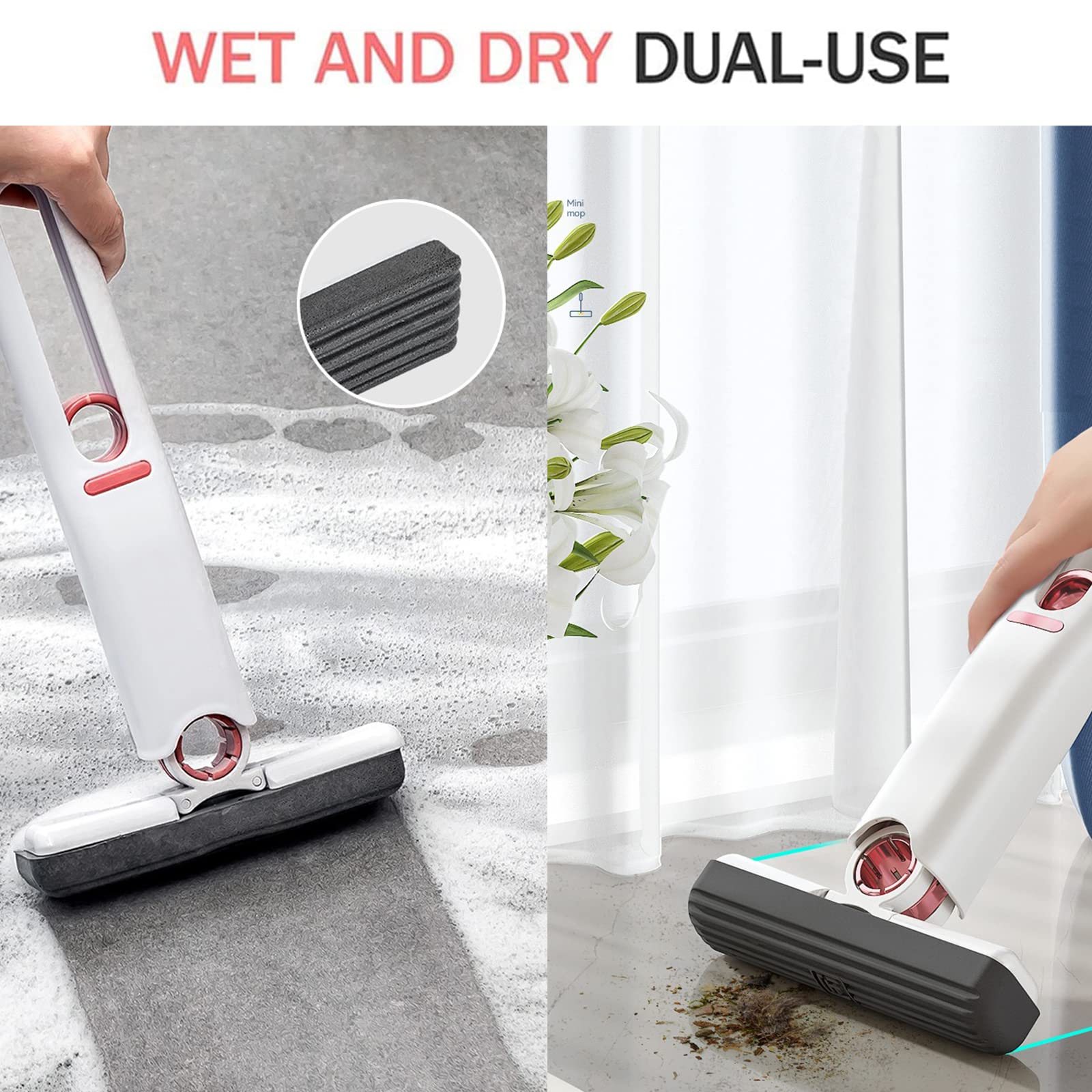 Damp Dduster, Portable Mini Mop - Self-Squeeze Sponge Mops - Wash-Free ...