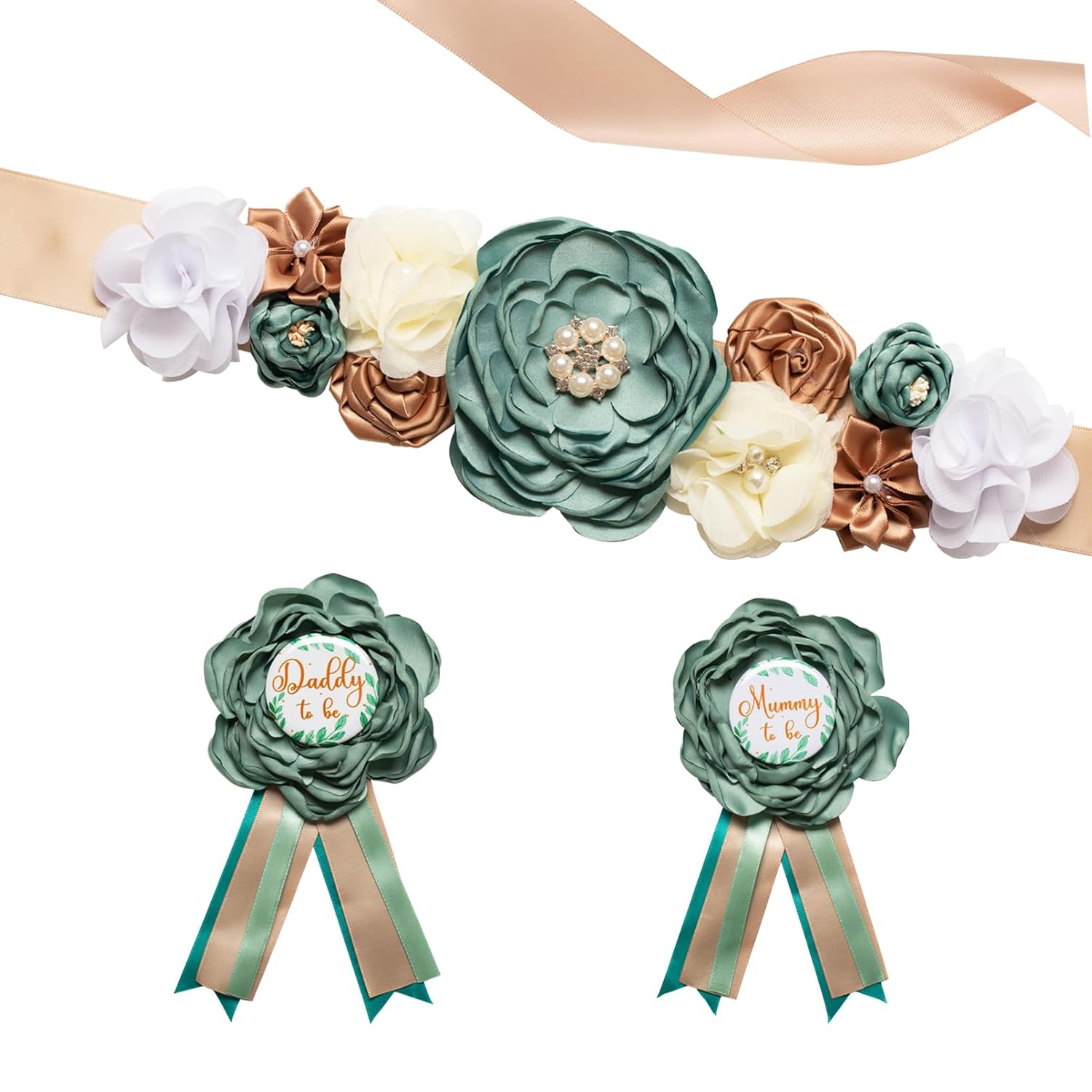 Amazon.com: Rosavida Green Maternity Sash Set Mummy and Daddy Corsage ...