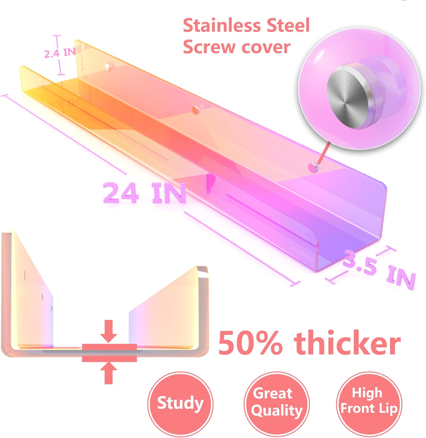 Estantería acrílica iridiscente de 24 pulgadas para niños, estantes ...