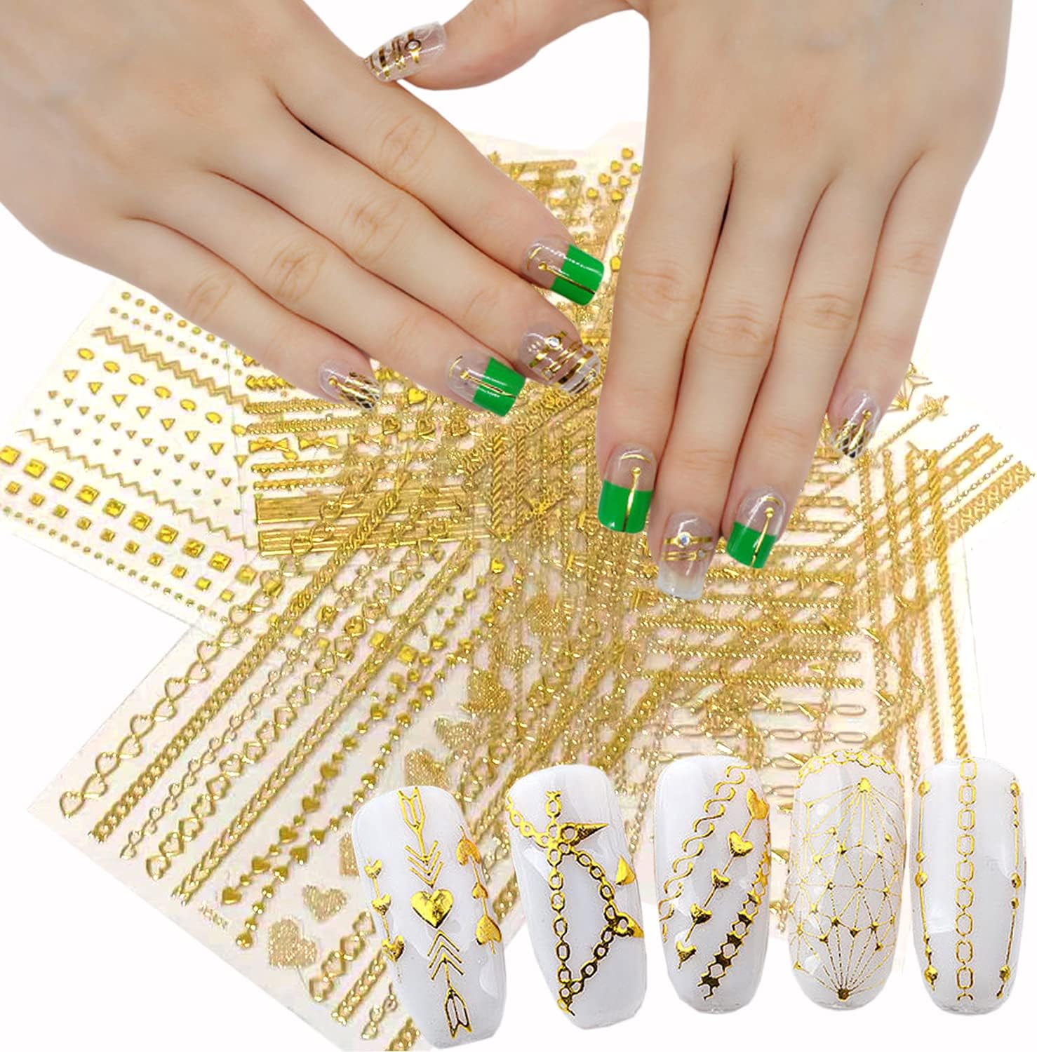 Amazon.com: Gold Chains Nail Art Adhesive Sticker, 3D Nail Stickers ...