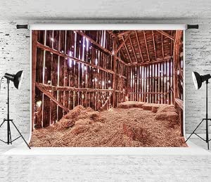 RBQOKJ 7x5ft Western Farm Barn Backdrop Wooden Old Barn Straw Bales ...