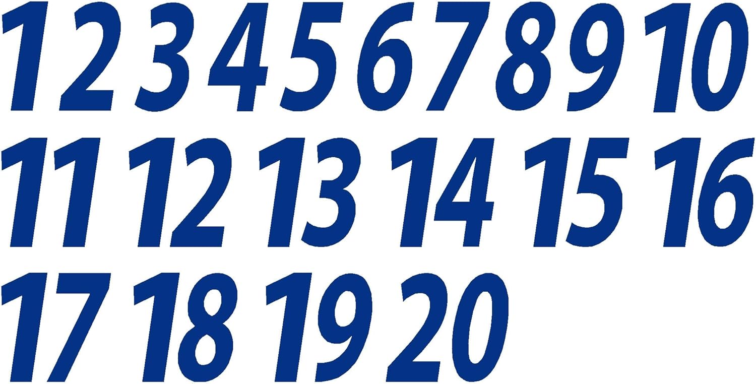 Amazon.com: 1-20 Reflective Blue Vinyl Number Stickers (1 of Each ...