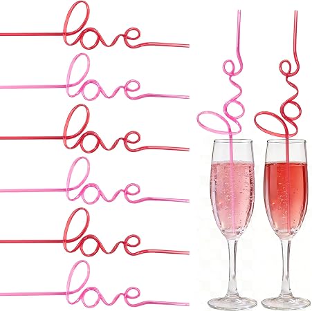 Valentine's Day Love Word-Shaped Party Decorations Straws -12PCS Red ...