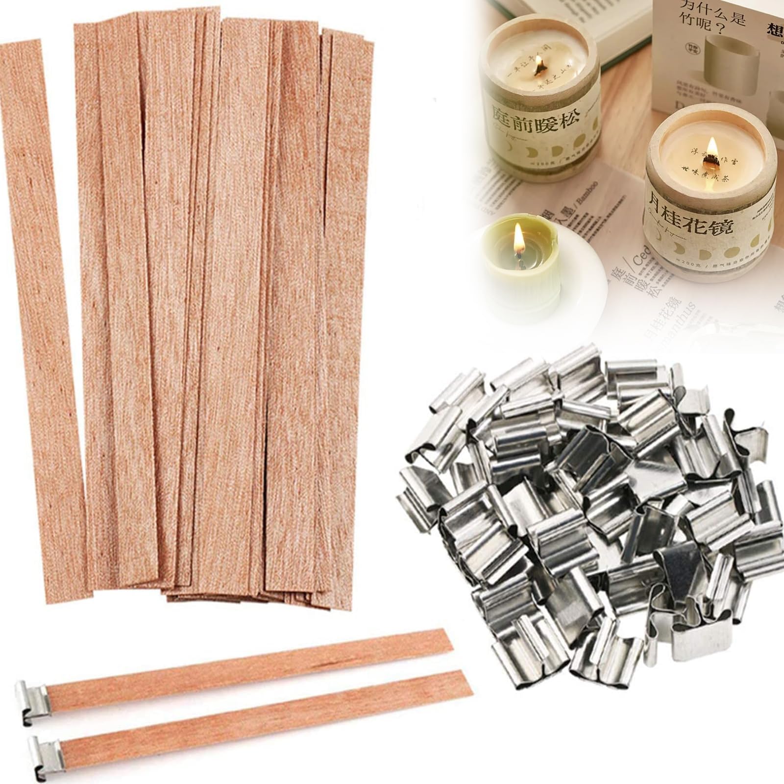 MAX COOK 80 Pièces Meche Bougie Bois avec 80 Bases en Métal, Meches ...