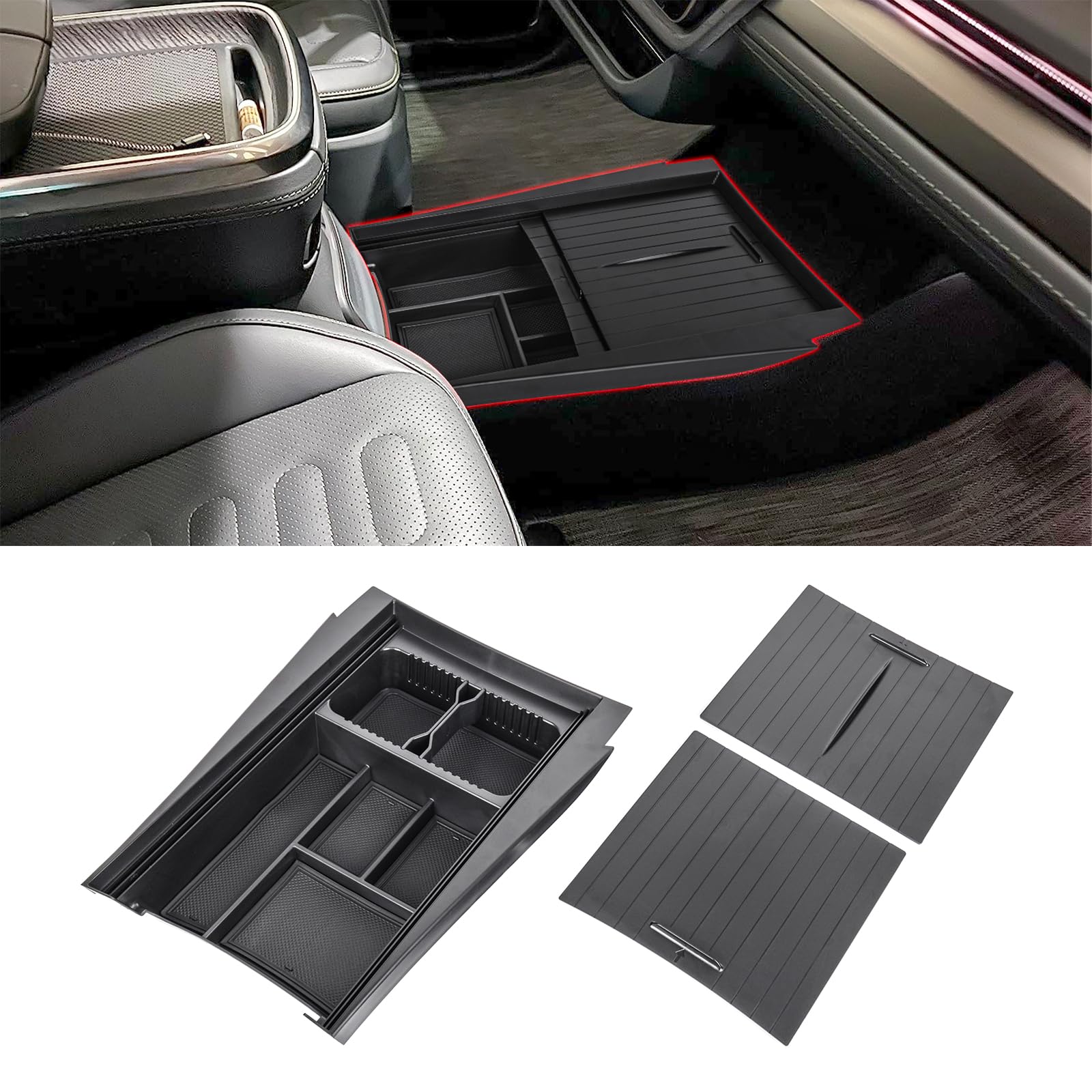 Amazon.com: Center Console Tray with Slide Cover Push-Pull Storage Box ...