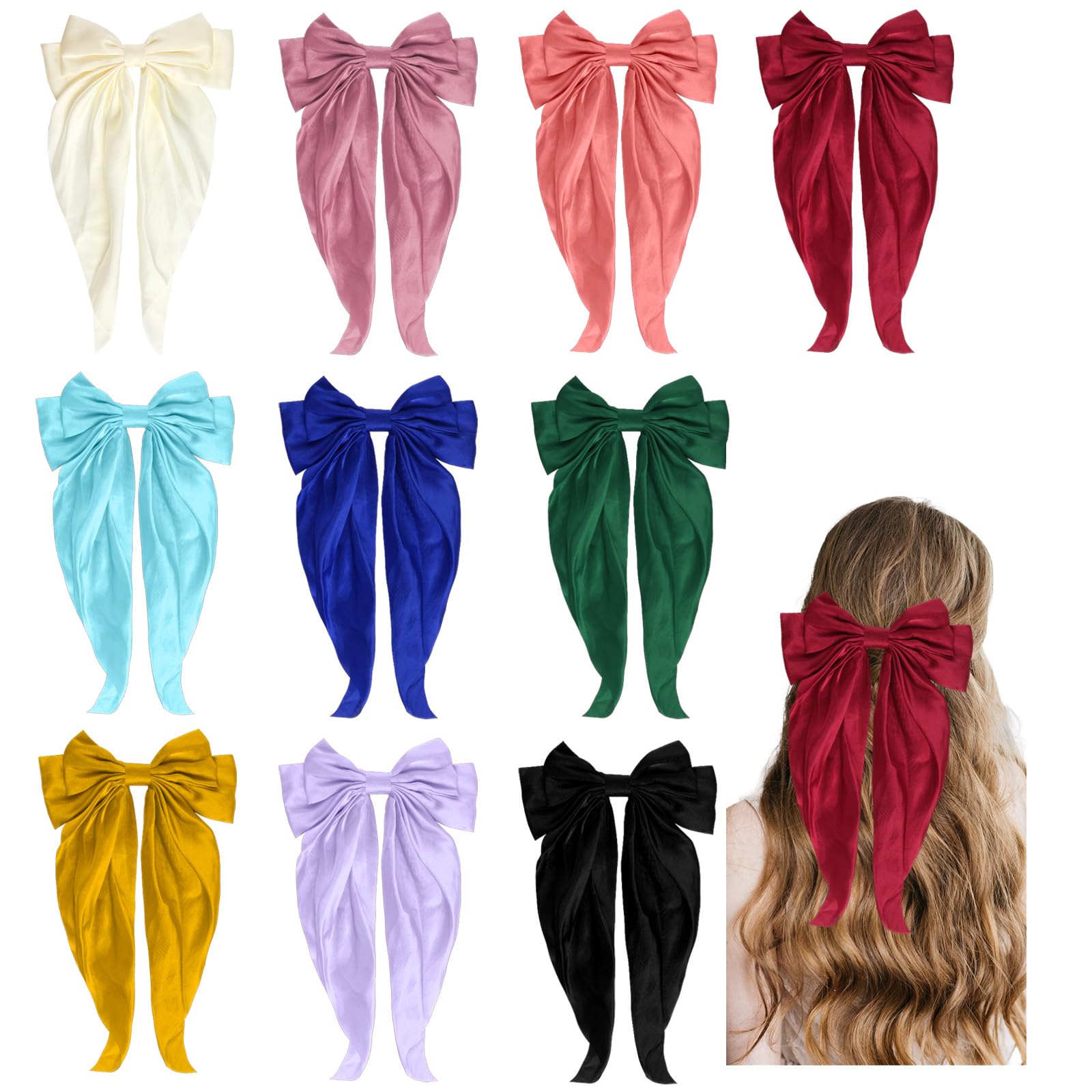 Amazon.com : YKYUASD 10 Pcs Big Bows Hair Clips Hair Bows with Long ...