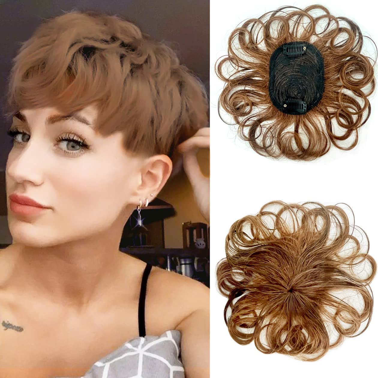 Amazon.com : ICRAB 6 Inch Light Brown Color Short Curly Human Hair ...