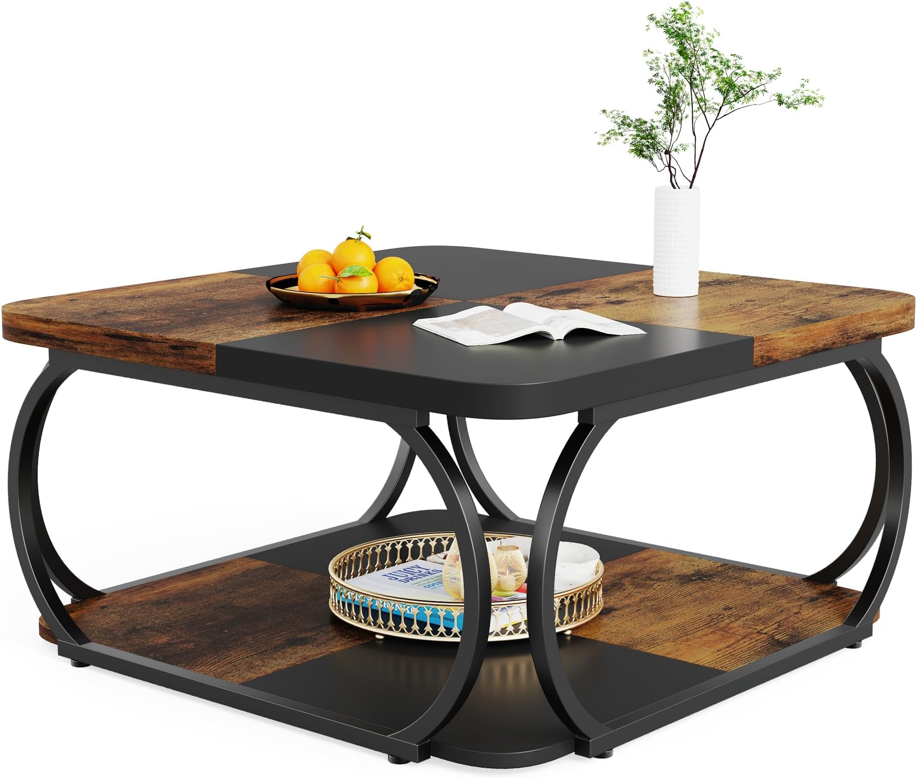 Amazon.com: LITTLE TREE 40 inch Coffee Table with Storage Shelf, 2-Tier ...