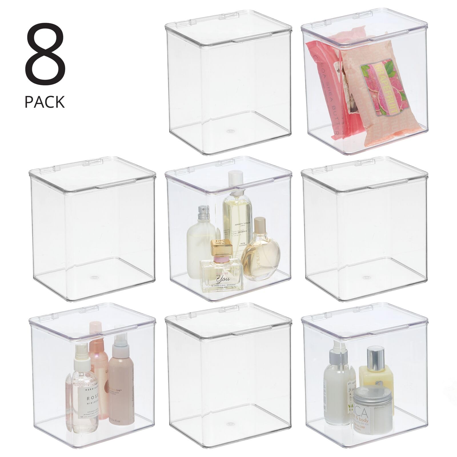 mDesign Plastic Bathroom Stackable Storage Box with Hinged Lid - Holds ...