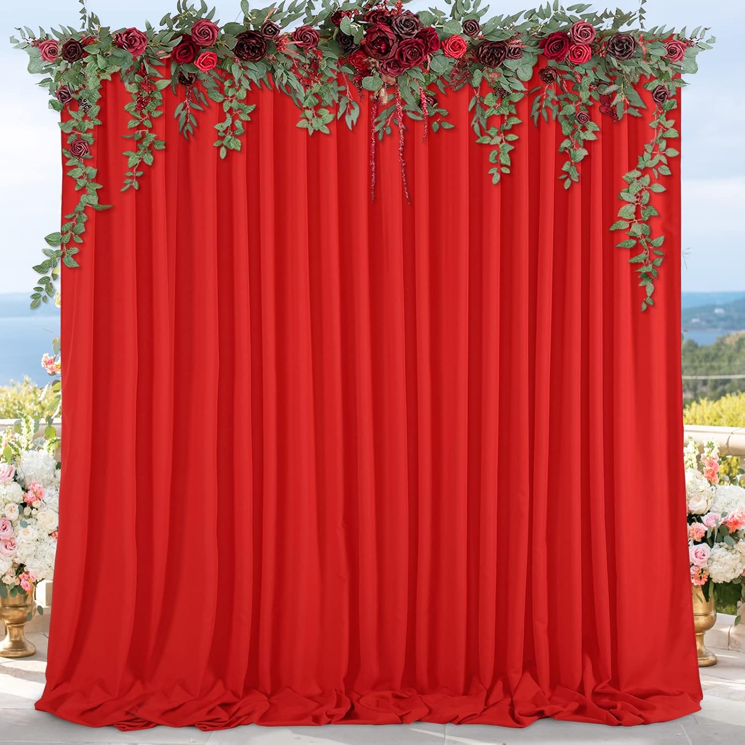 Amazon.com : Red Backdrop Curtain 2 Panels 5ftx10ft Wedding Photo ...