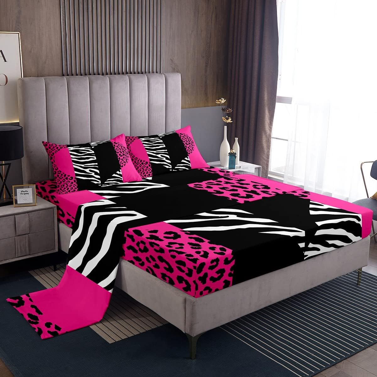 Amazon.com: Girls Leopard Zebra Sheet Sets Queen Size Pink Wild Animals ...