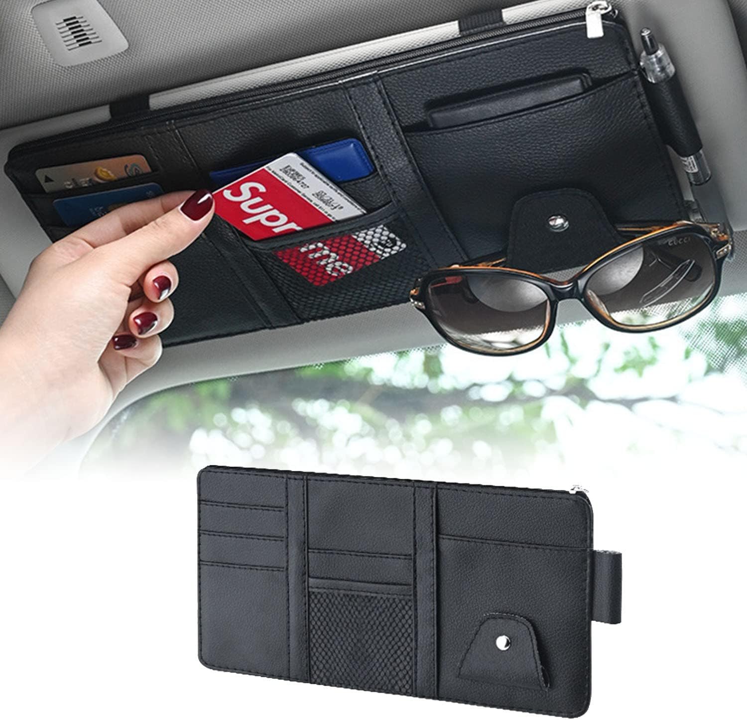 Amazon.com: X AUTOHAUX Black Universal Car Sun Visor Organizer ...