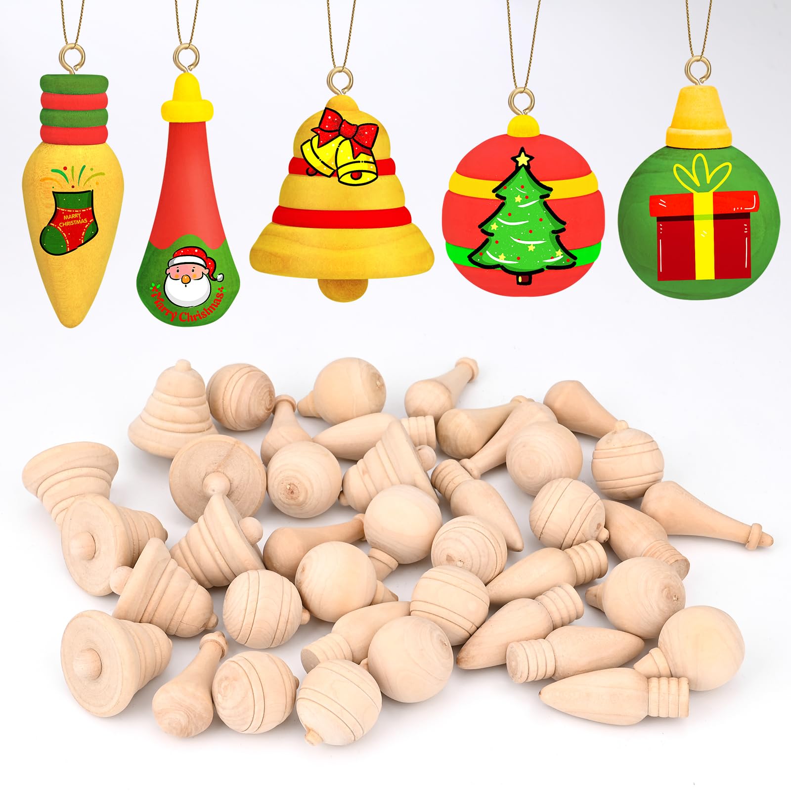 Amazon.com: Mathtoxyz 25PCS Wooden Bells and Ball for Christmas Tree ...