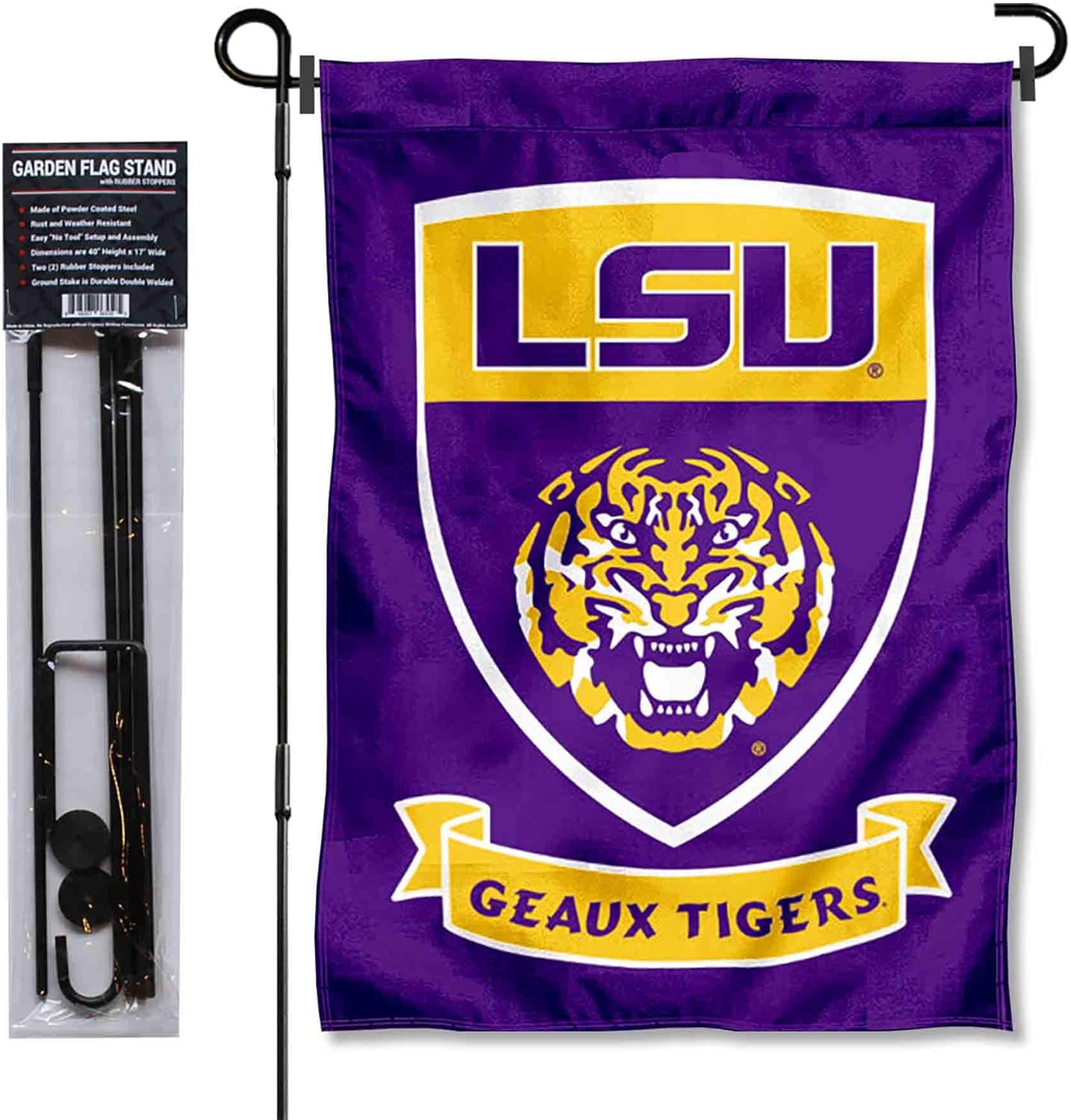 Amazon.com : Louisiana State LSU Tigers Shield Garden Flag with Pole ...