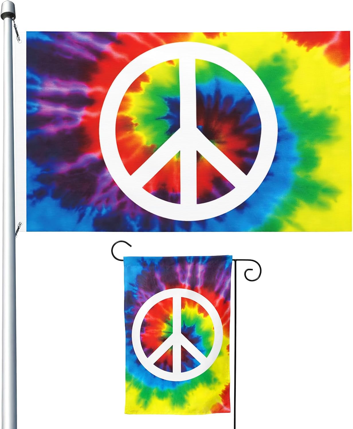 Amazon.com : Lyiukz Peace Sign Tie-Dye Flag 3x5 FT Double Sided Hippie ...