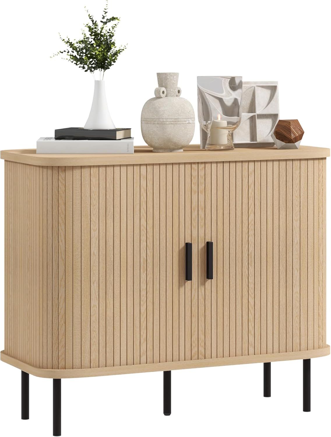 HOMCOM Nordic 35.4" Sideboard Buffet Cabinet with Storage, Slatted ...