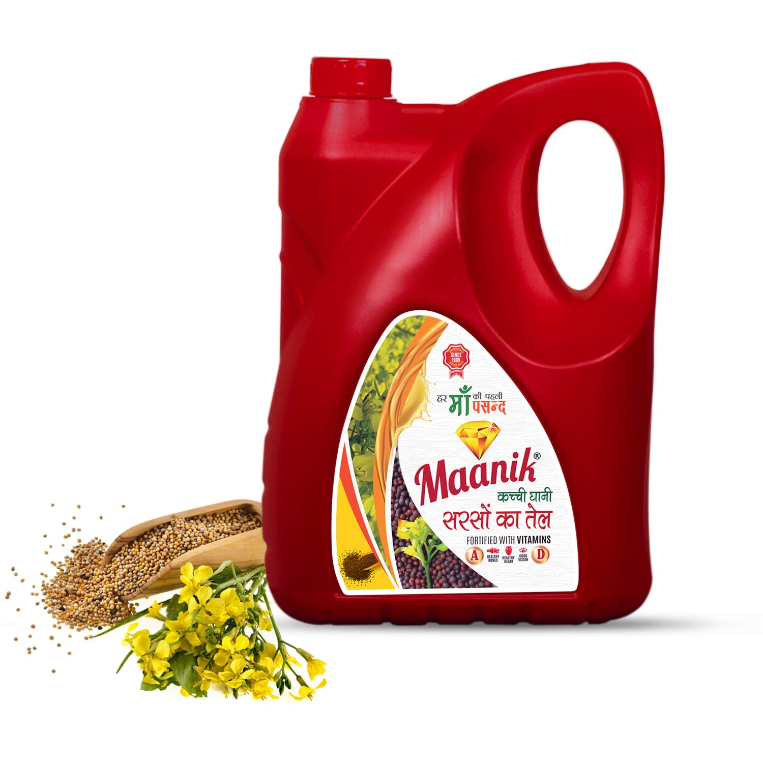 Maanik Kachi Ghani Mustard Oil (Sarso Oil) 5 Litre for Food Cooking ...