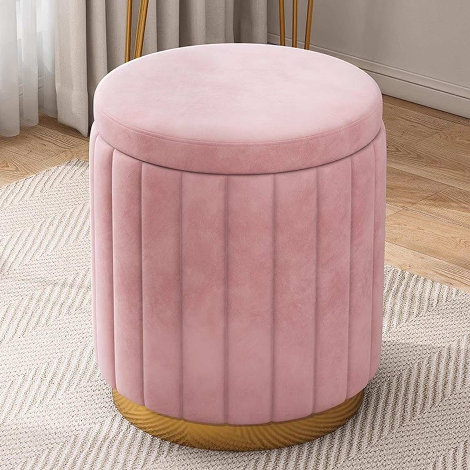 Amazon.com: Topjia Round Velvet Storage Ottoman,Modern Entryway ...