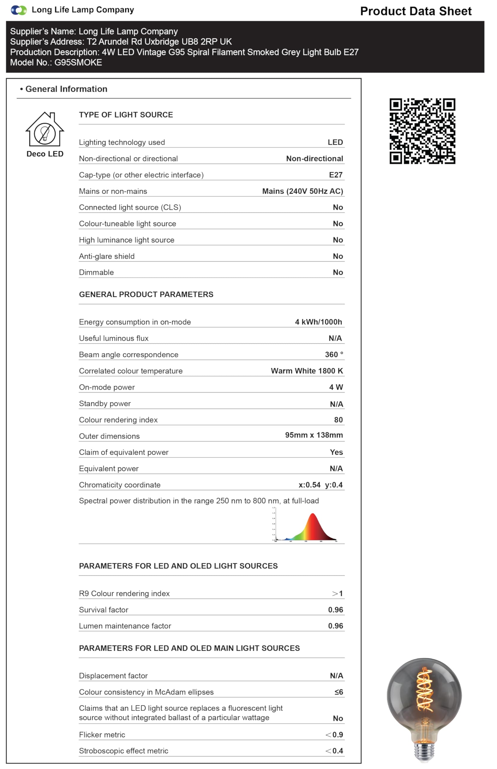 Long Life Lamp Company Industrial Vintage LED Light Bulb E27 Coil ...