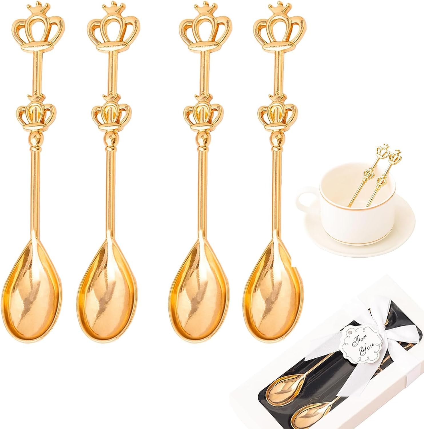 Amazon.com: 8 Pieces Golden Teaspoon Mini Gold Spoon with Crown ...