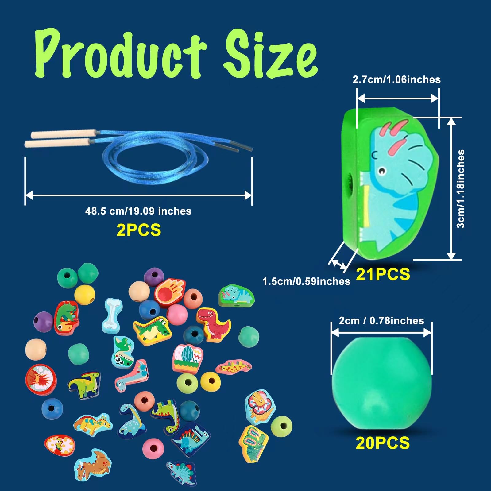 Wooden Toy Threading Game Set, 41 Pieces Dinosaur Animals Threading ...