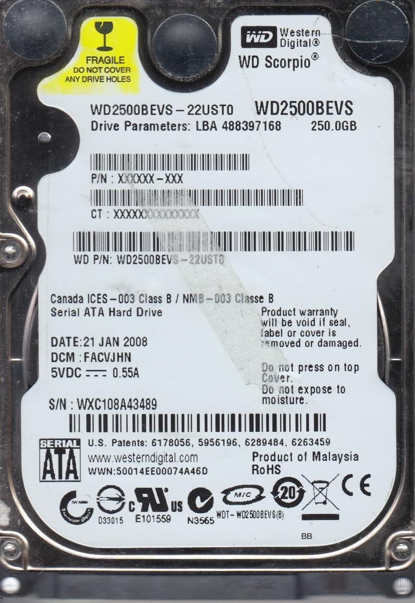 Amazon.com: WD2500BEVS-22UST0, DCM FACVJHN, Western Digital 250GB SATA ...