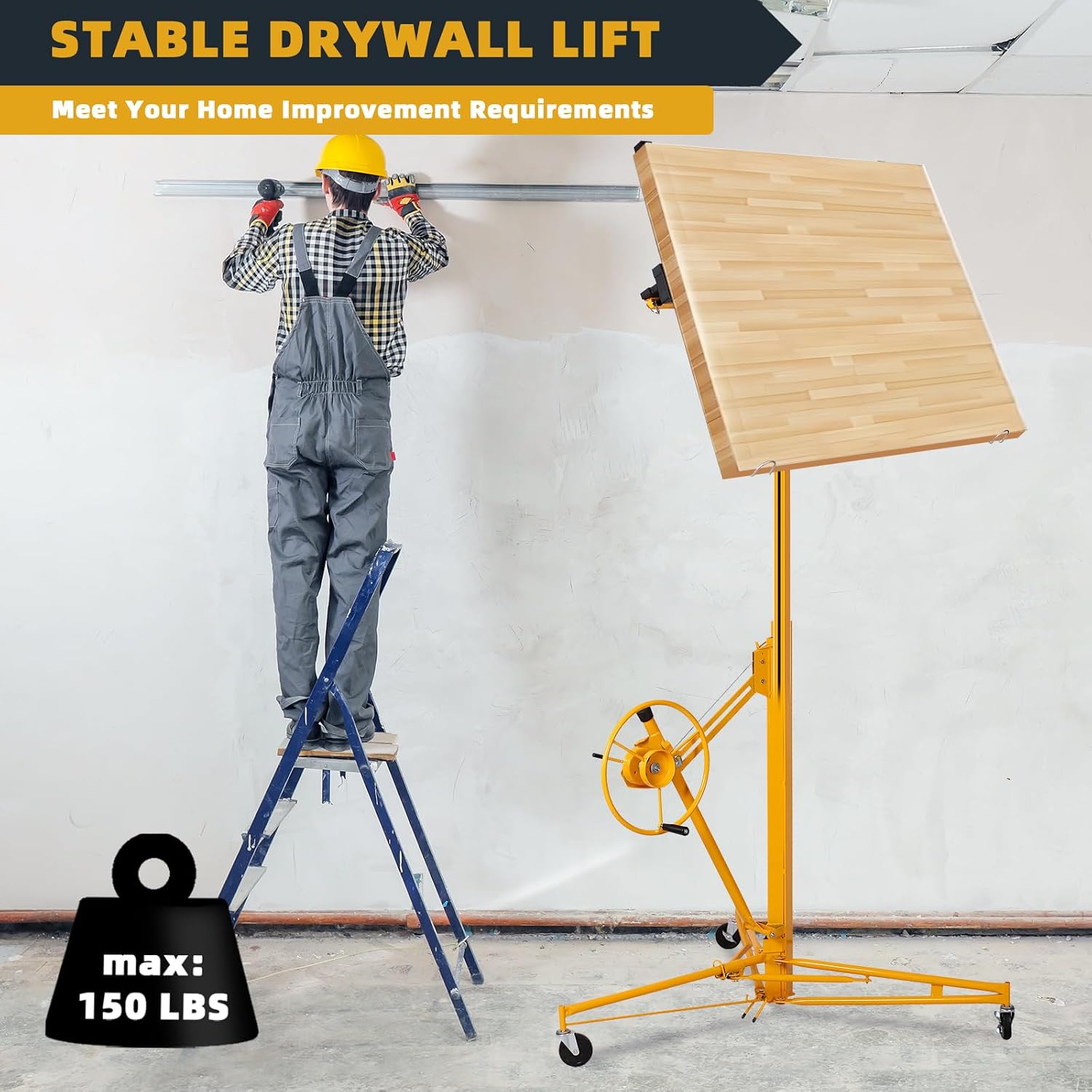 Toe Jack Drywall Lift 16FT,360° Adjustable Drywall Panel Hoist, 150LBS ...