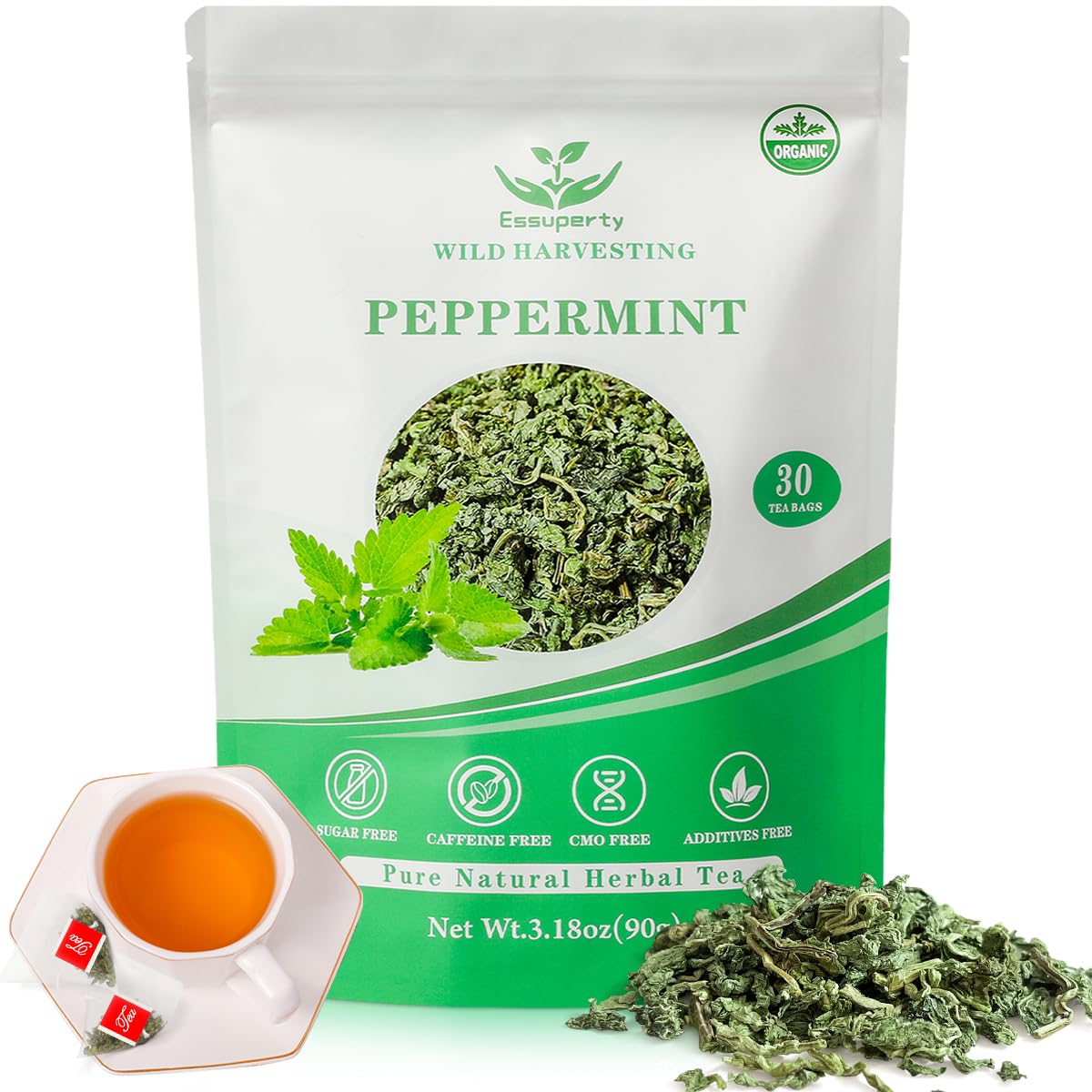 Amazon.com : Pure Organic Peppermint Herbal Leaf Tea – Calming and ...
