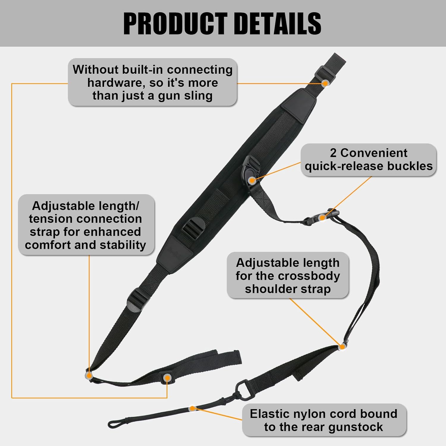 HUNTPAL Crossbody Gun Sling wo Mounting Hardware, Hands-Free Neoprene ...