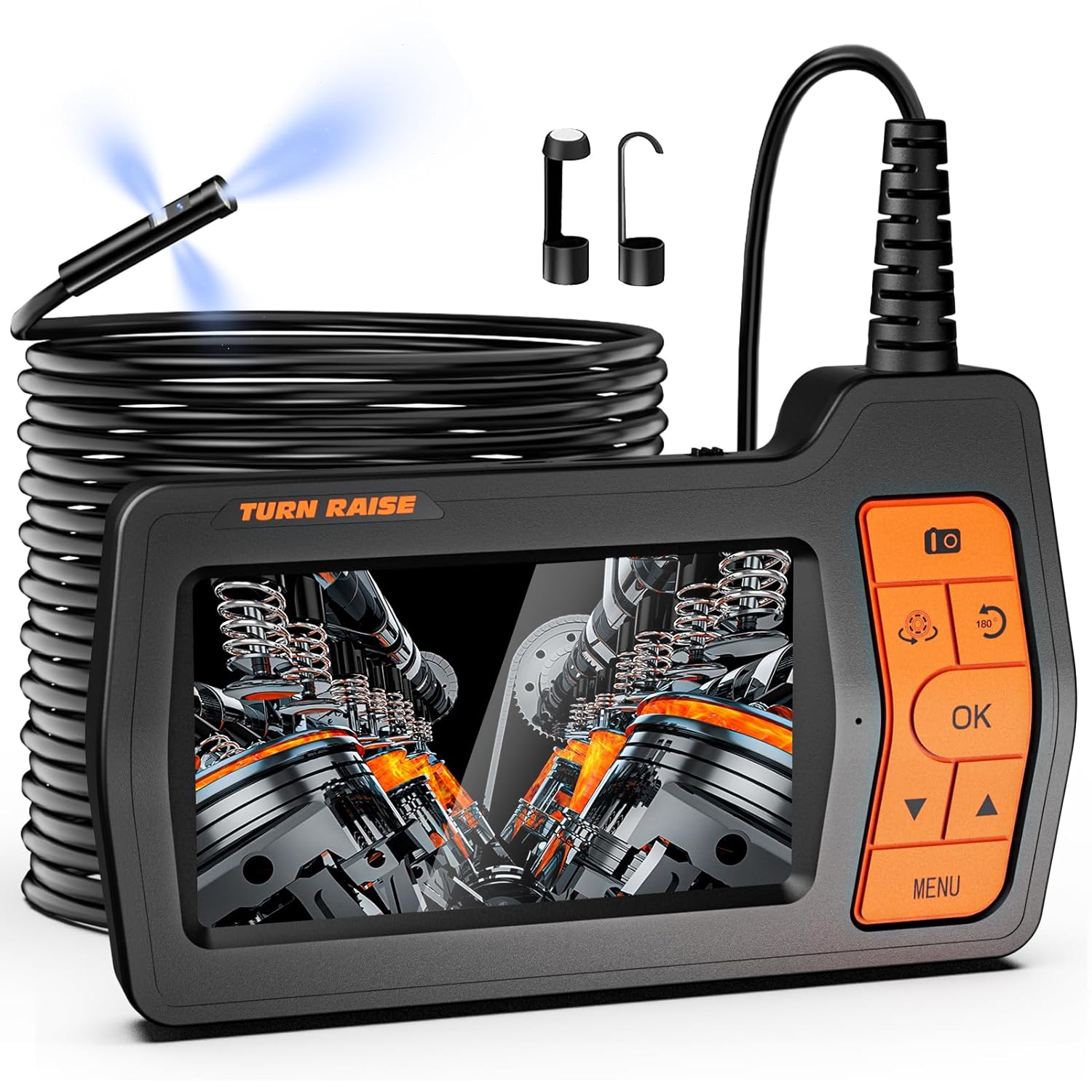 Triple-Lens Borescope Inspection Camera with 50 FT Semi-Rigid Cable, 5 ...