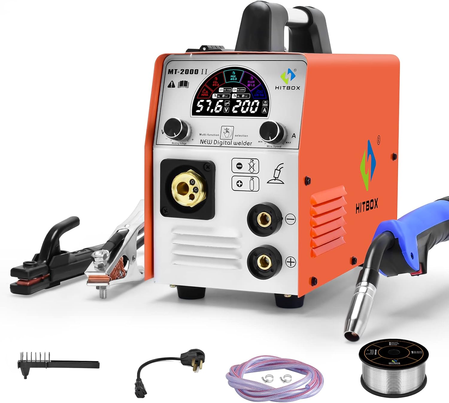 HITBOX 200A MIG Welder Gas, 5 In 1 Smart Colorful LCD Screen Multifunction MIG Welding Machine ...