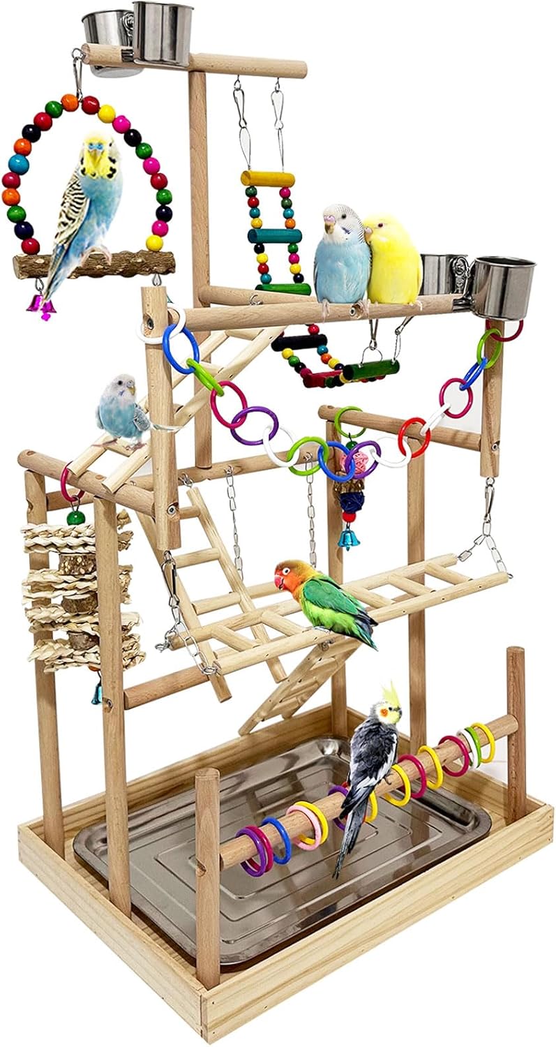 Amazon.com : Niwaes 5 Layers Large Bird Playground Natural Wood Parrot ...
