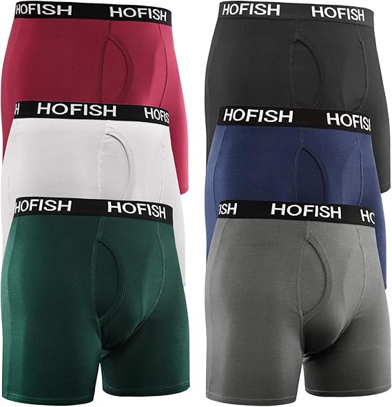 HOFISH Men's Underwear Ultimate Soft Cotton Boxer Briefs Open Fly 6 ...
