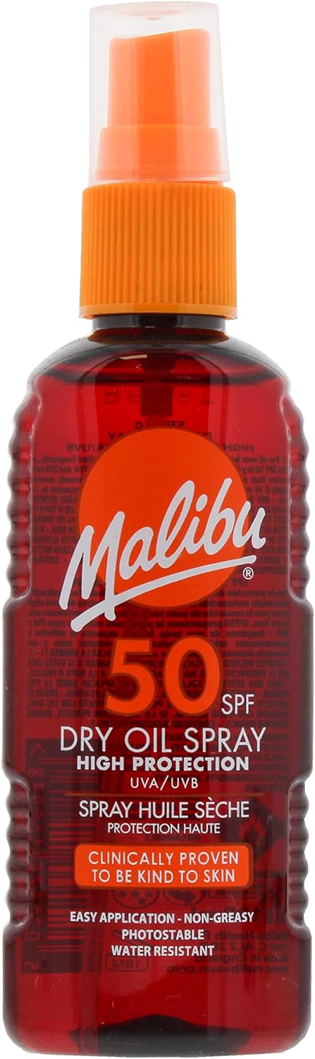 Malibu Sun SPF 50 Non-Greasy Dry Oil Spray for Tanning, High Protection ...