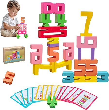 Amazon.com: 20Pcs Wooden Number Building Blocks,Montessori Number ...