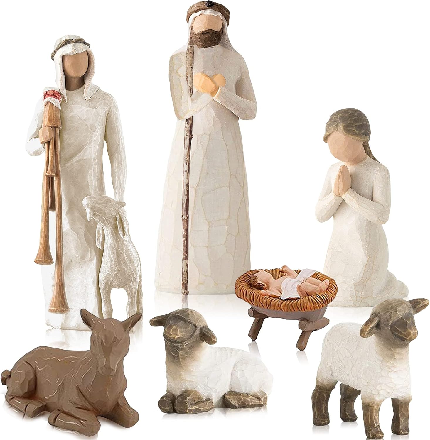 Amazon.com: 7 Pieces Christmas Nativity Figures Wood Children's ...