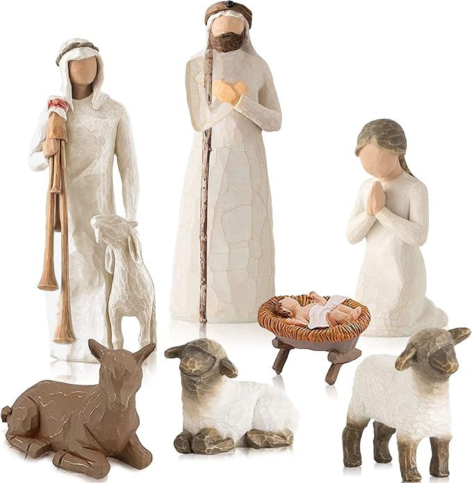 Amazon.com: 7 Pieces Christmas Nativity Figures Wood Children's ...