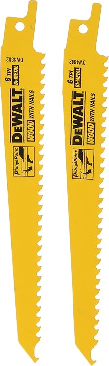 DEWALT DW4802-2 6-Inch 6 TPI Taper Back Bi-Metal Reciprocating Saw ...