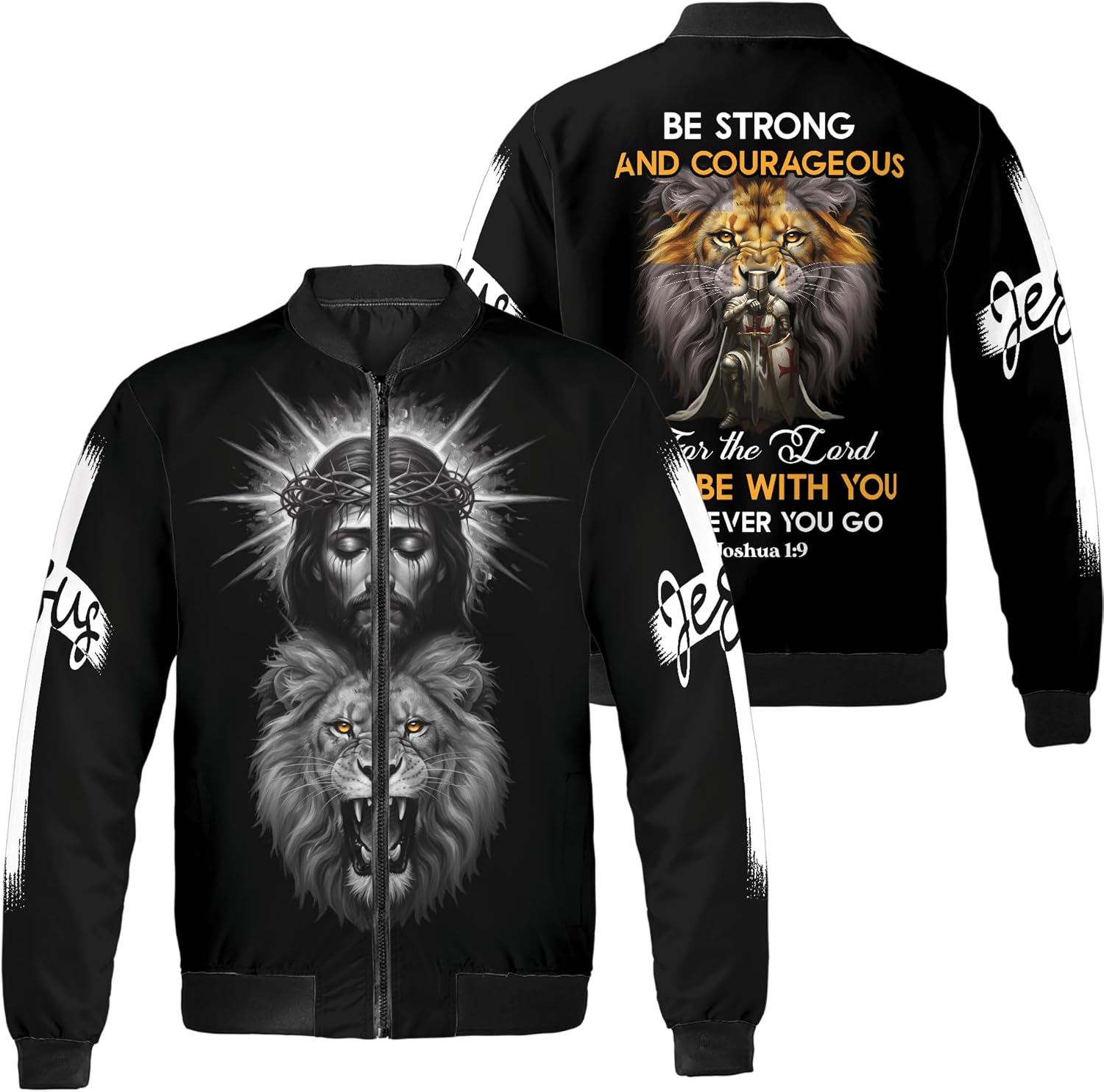 Amazon.com: ThuhaTree Store Jesus Christian And Lion Bomber Jacket S ...