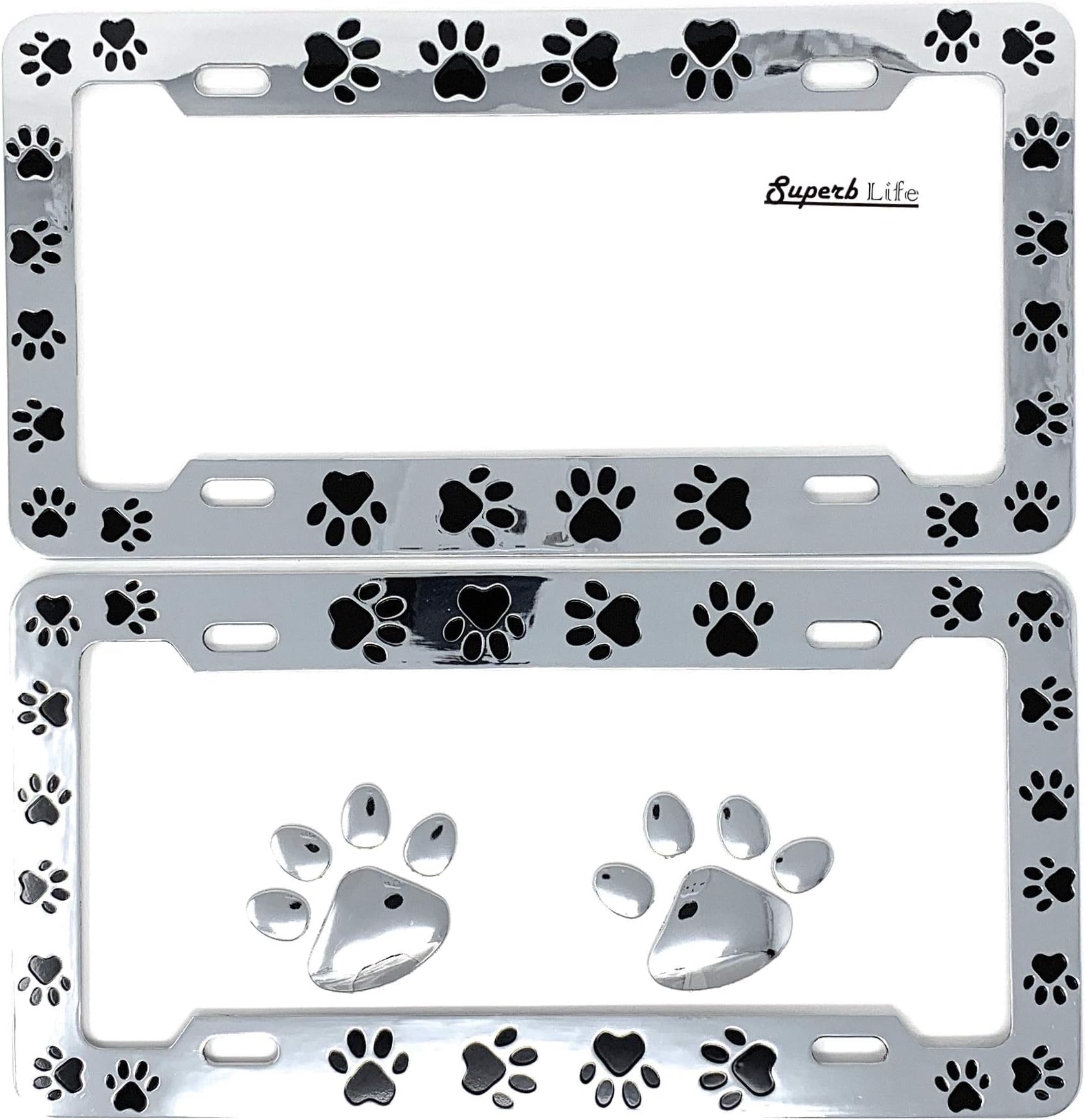 Amazon.com: 2 Pieces Dog Paw Print License Plate Frames Cat Frames ...