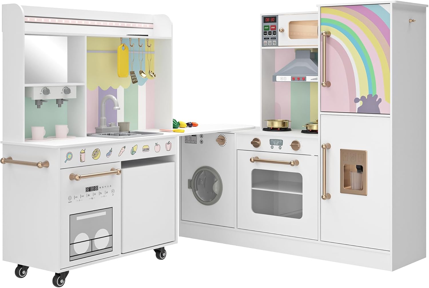 Amazon.com: Wooden Corner Play Kitchen Set for Kids, Pretend Large Play ...