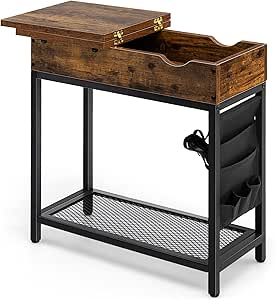 CASART Sofa Side Table with Charging Station, Flip Top Wooden End ...