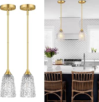 SADUENFR Brushed Gold Pendant Lights Kitchen Island 2 Pack, Glass ...